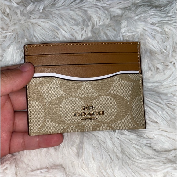 Coach | Bags | Coach Card Wallet Khaki And Light Brown Color Way With ...